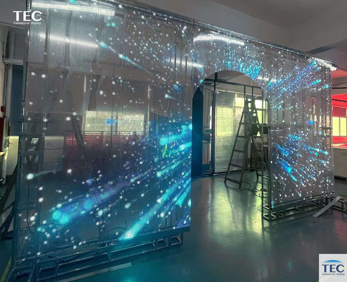 Showroom transparent glass video wall solutions, clear film LED screen ...
