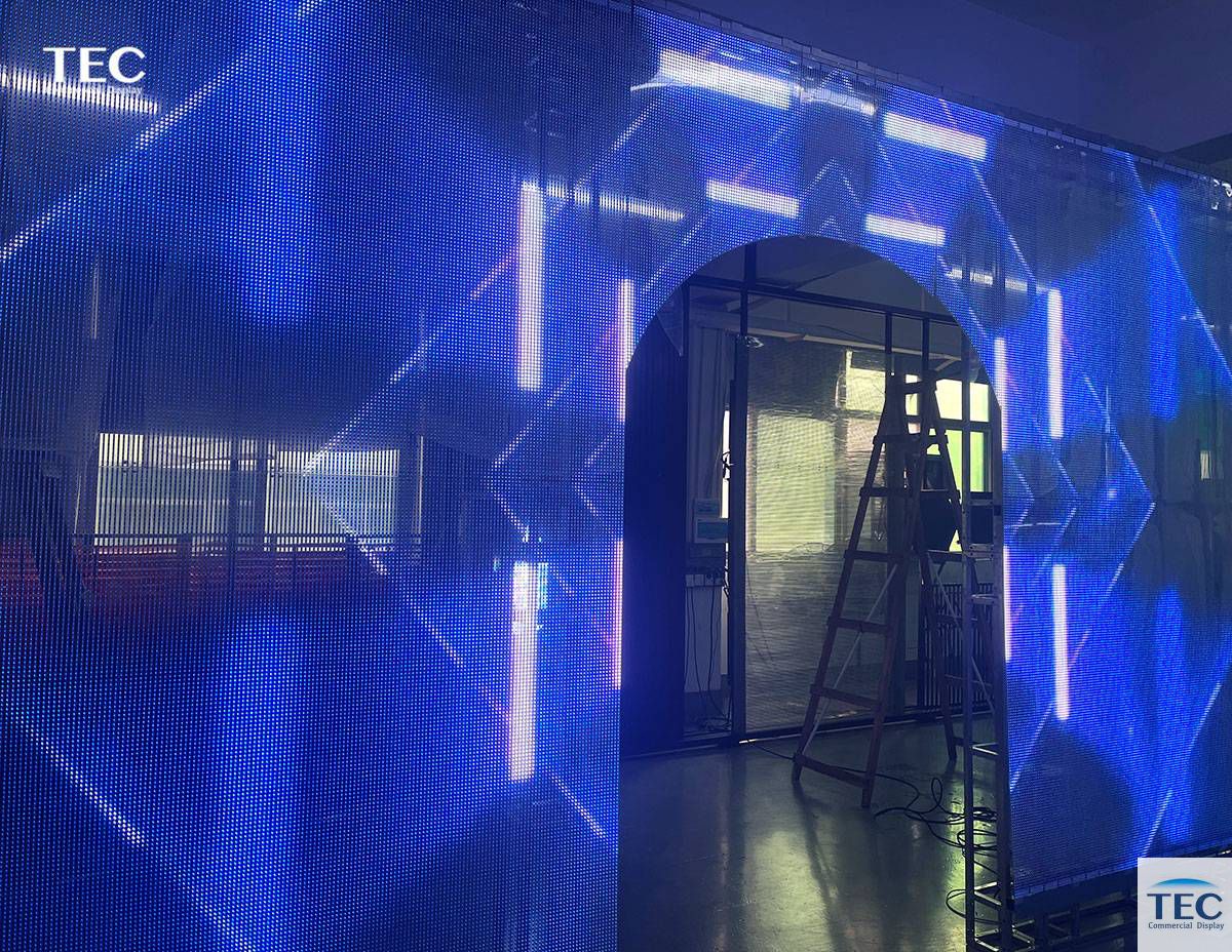 Showroom transparent glass video wall solutions, clear film LED screen ...