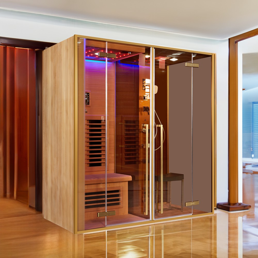 SR1A011 Infrared Sauna Shower Combo with 8mm Canadian Hemlock Wood and ...