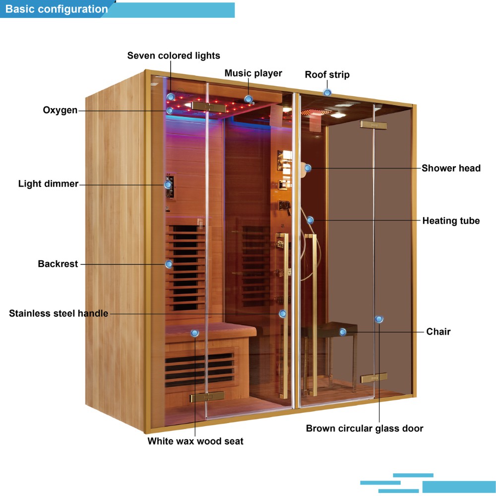 SR1A011 Infrared Sauna Shower Combo with 8mm Canadian Hemlock Wood and ...