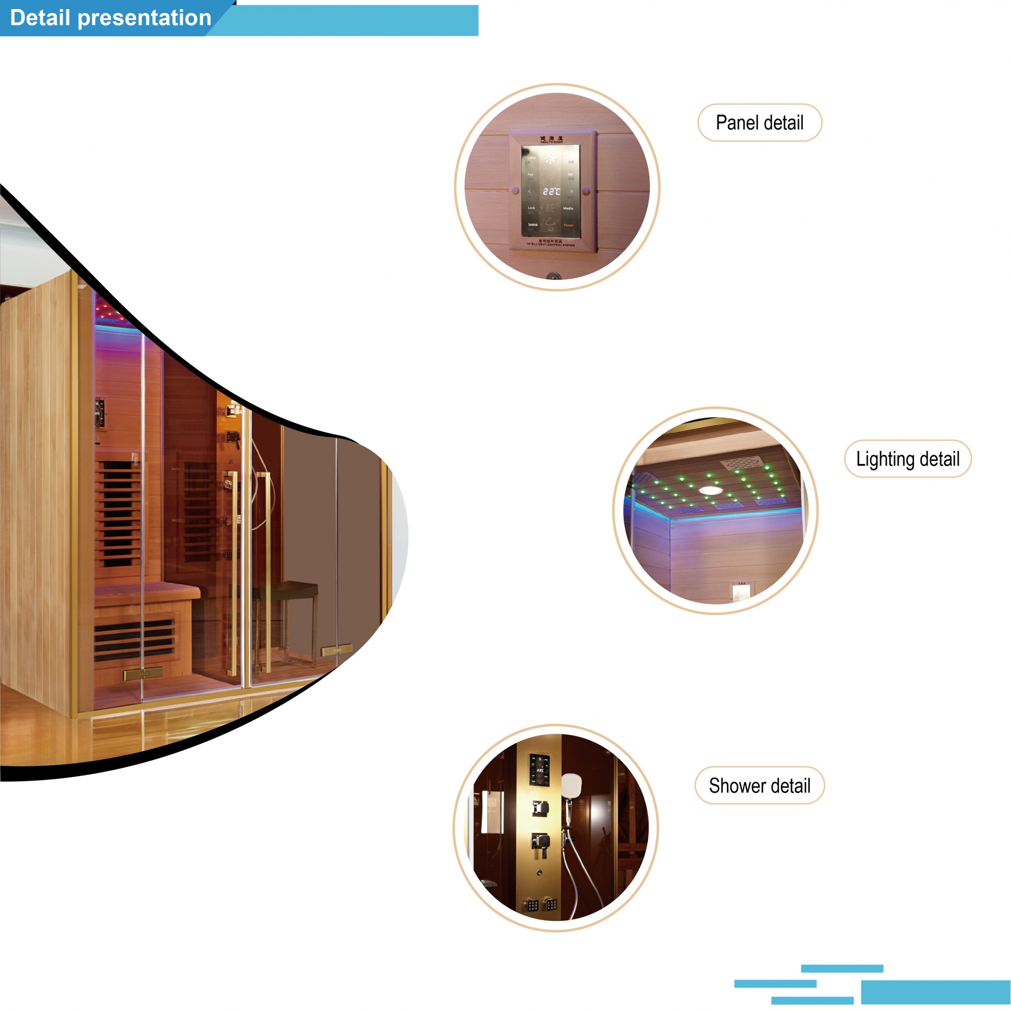 SR1A011 Infrared Sauna Shower Combo with 8mm Canadian Hemlock Wood and ...
