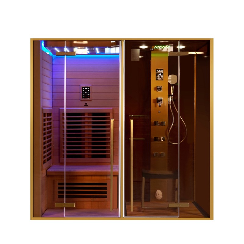 SR1A011 Infrared Sauna Shower Combo with 8mm Canadian Hemlock Wood and ...