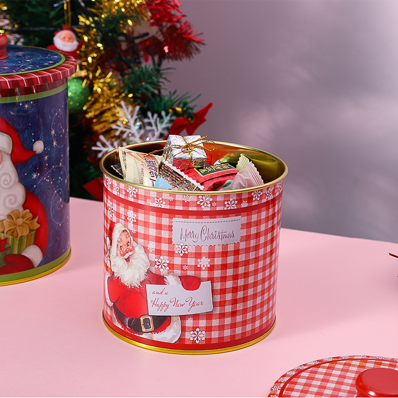COOKIE TIN BOX ROUND CANDY METAL BOX CHRISTMAS GIFT TINS