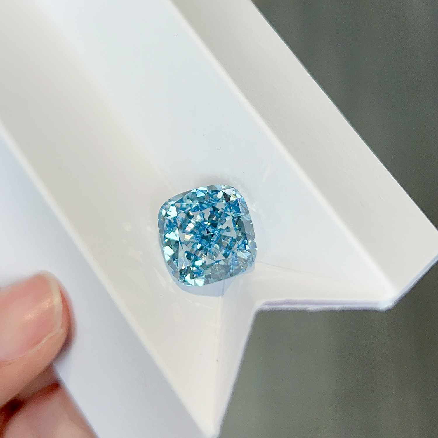 10.57ct Large Blue Cushion Shape CVD Diamond