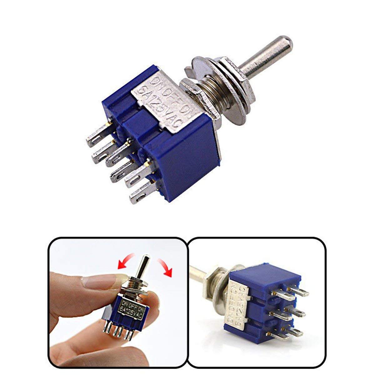 AC 125V 6A Amps ON/ON 6 Terminals 2 Position DPDT Toggle Switch MTS202,Shenzhen HiLetgo ...