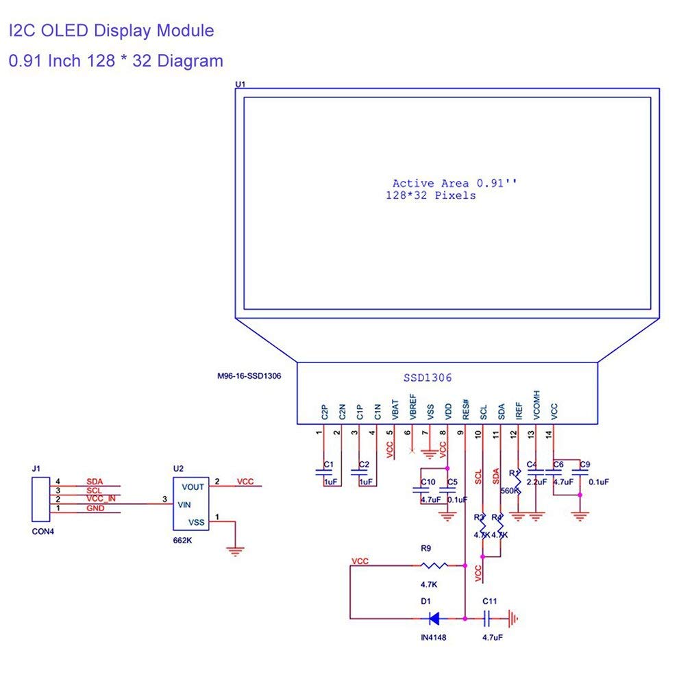 0.91" IIC I2C Serial OLED LCD Display SSD1306 128x32 3.3V/5V AVR PIC ...