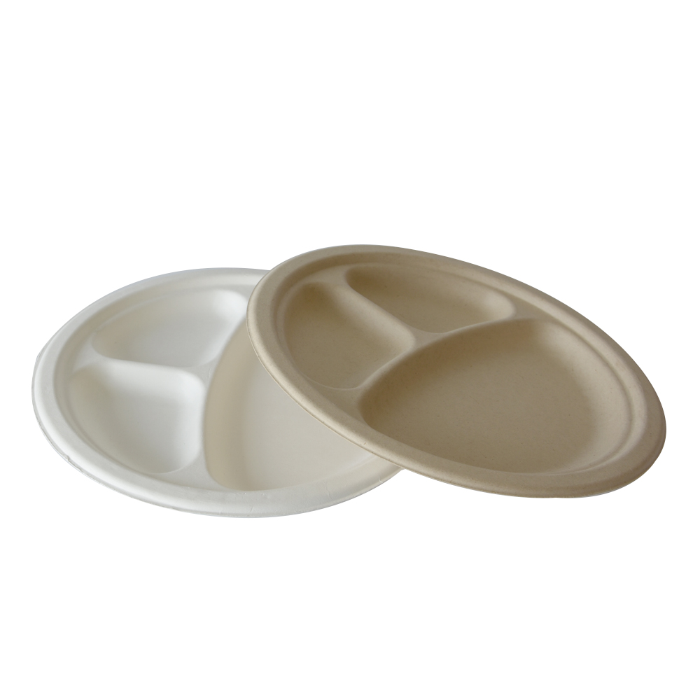 Compostable 3 compartment round sugarcane plate-Guangzhou Eco Pack Co.,Ltd