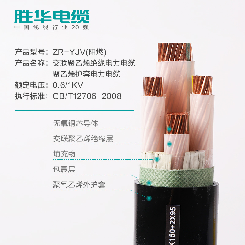 胜华ZR-YJV-0.6/1KV阻燃低压交联铜电力电缆