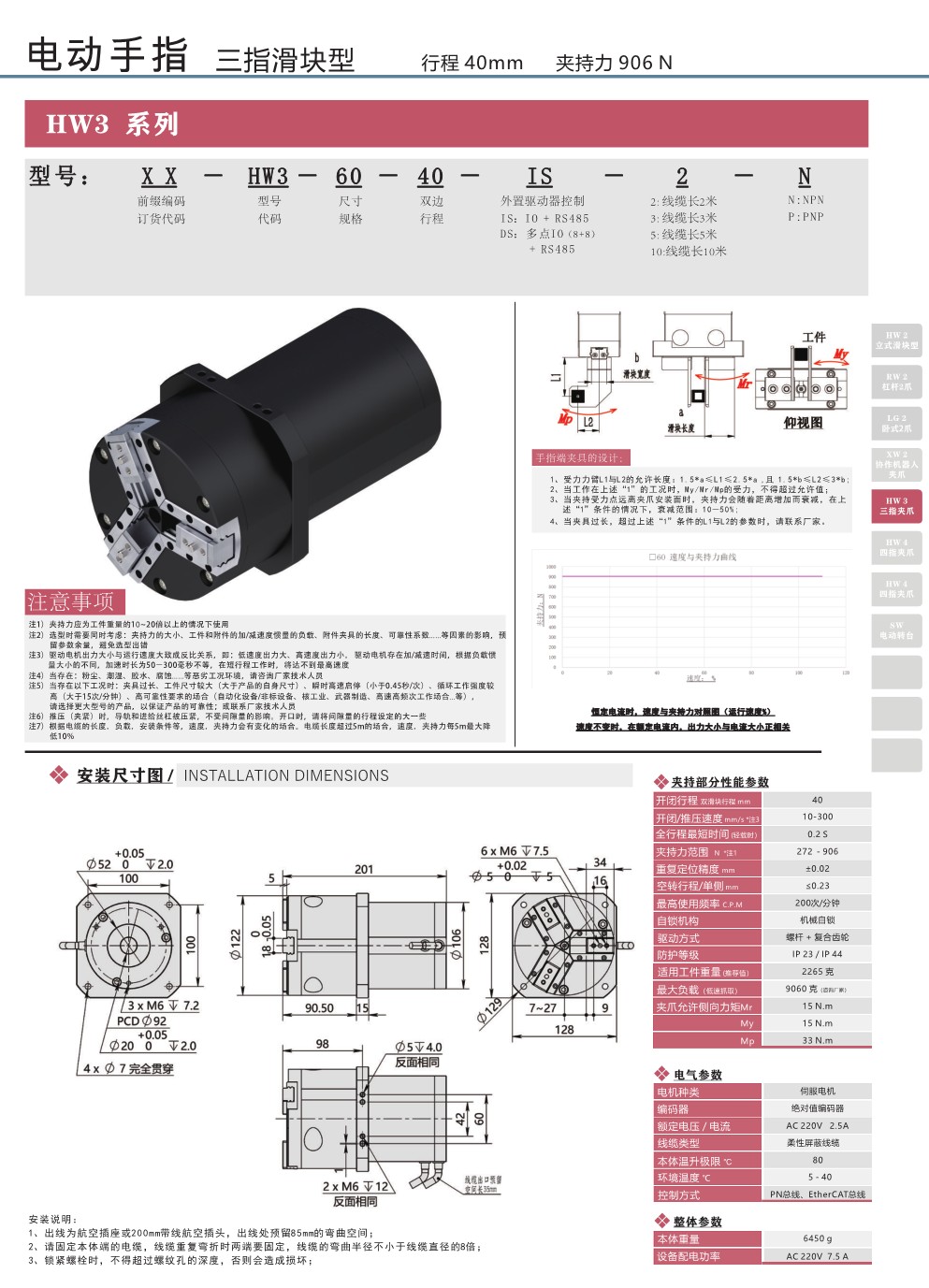 三指伺服电动夹爪HW3-60-40-WOMMER机器人末端执行器