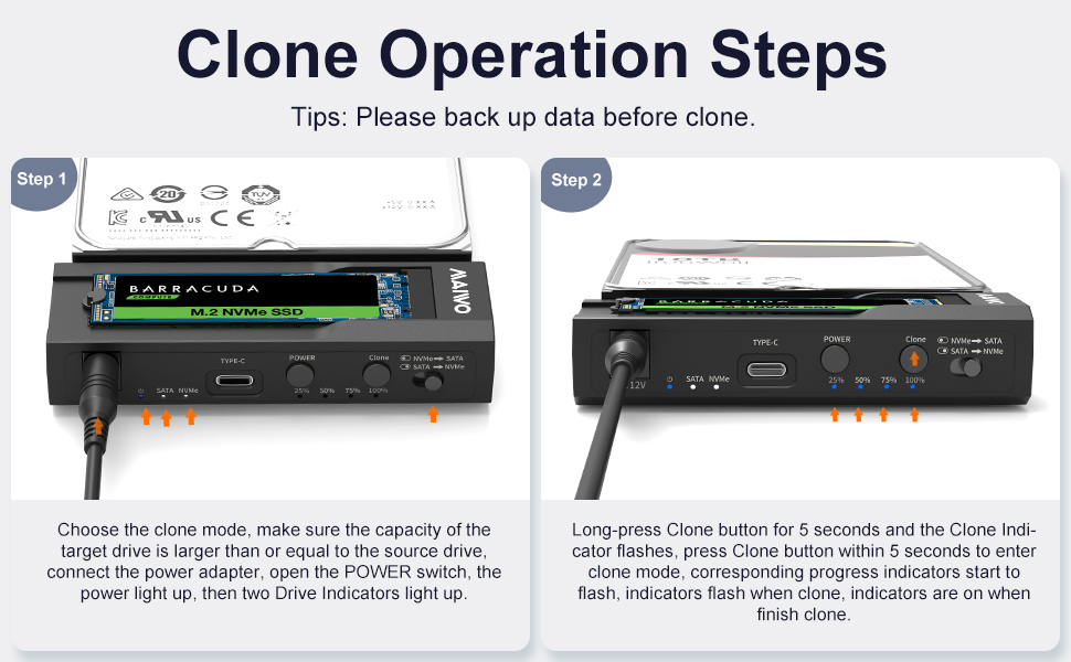 type C SSD clone adapter for SATA and NVMe M2 SSD