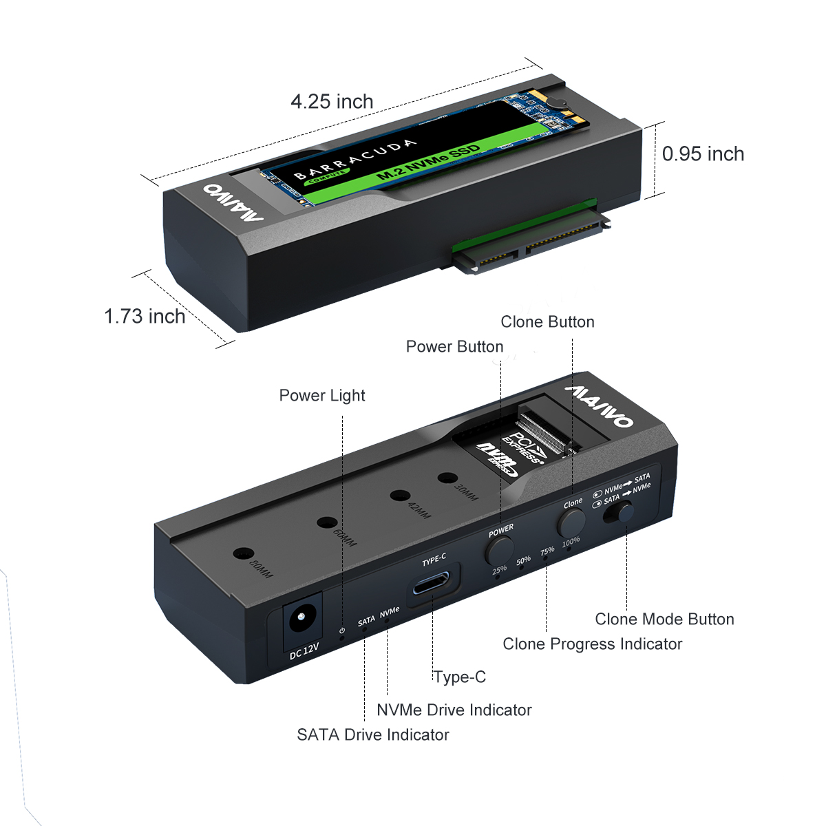 type C SSD clone adapter for SATA and NVMe M2 SSD