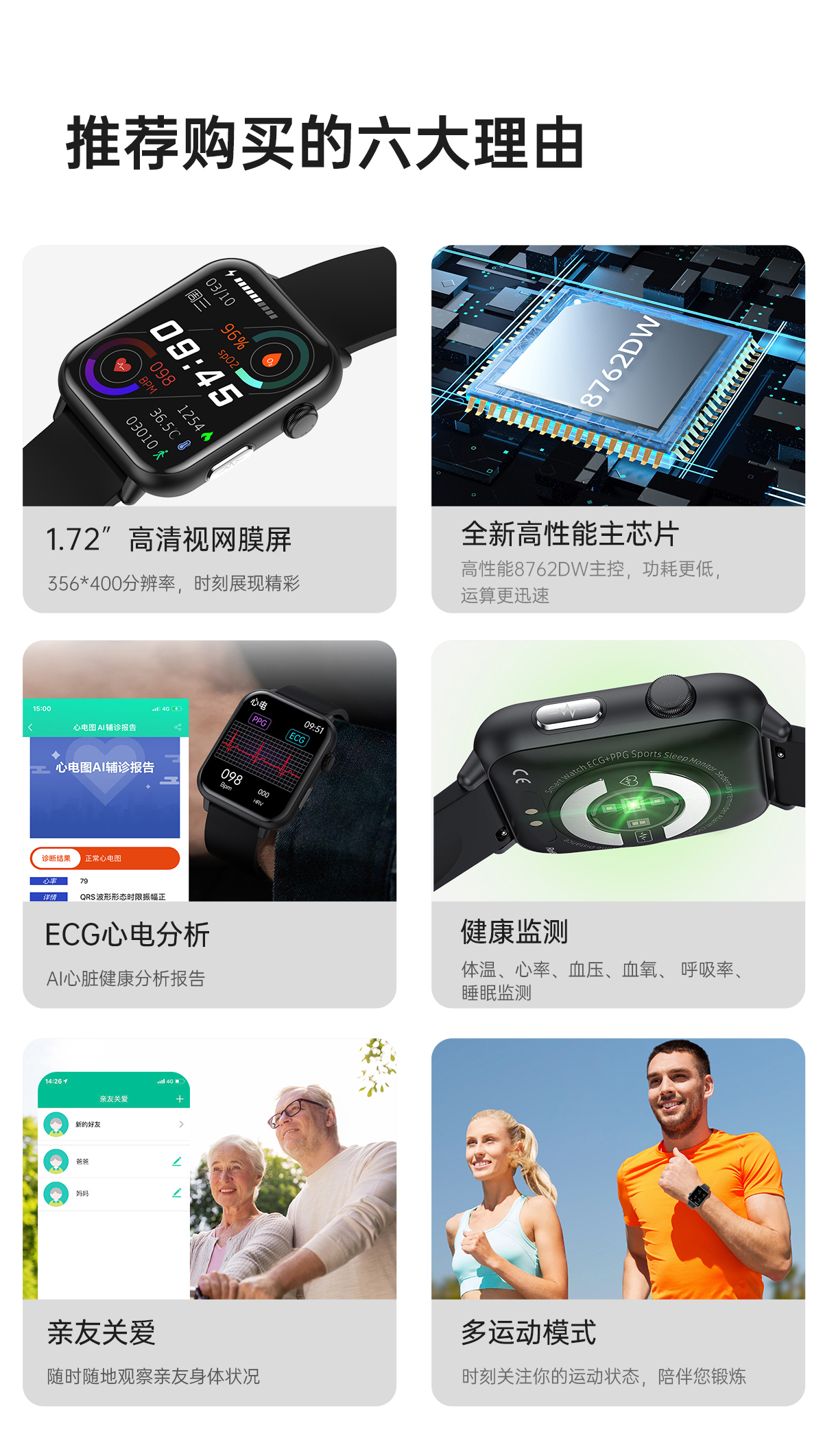 智能手表 高清GPS定位手表 智能心率心电监测手环