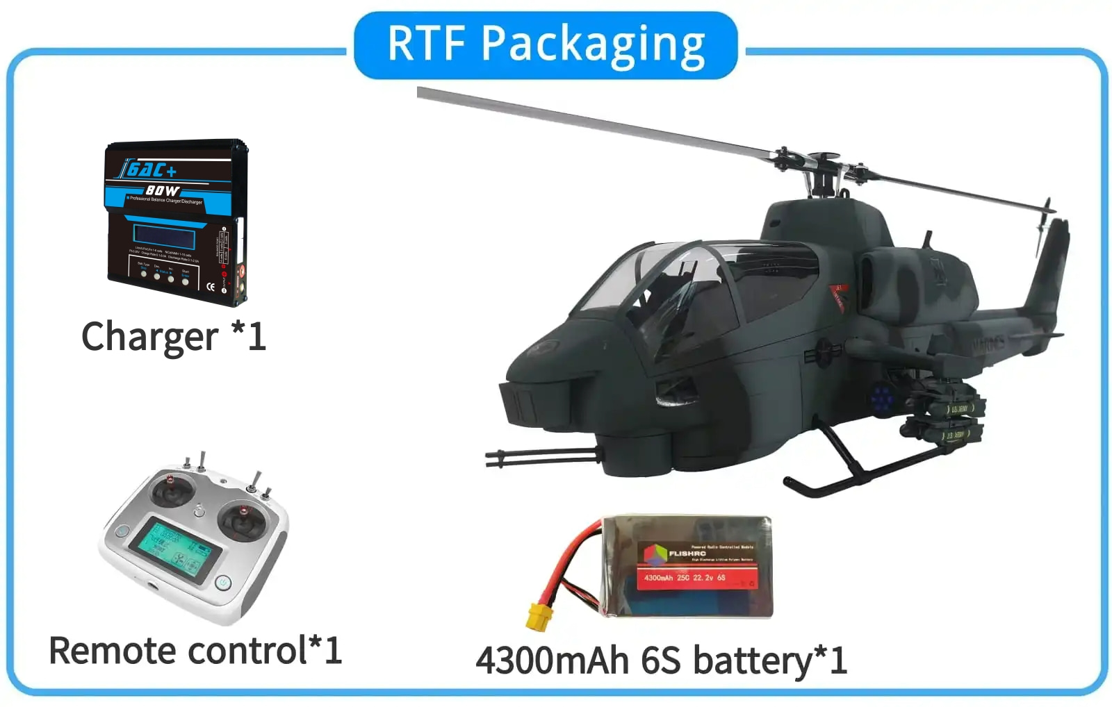 FL500 V2 FLISHRC Roban 500 AH-1 Cobra 500 Size Scale Helicopter GPS with H1 Flight Control RTF ...