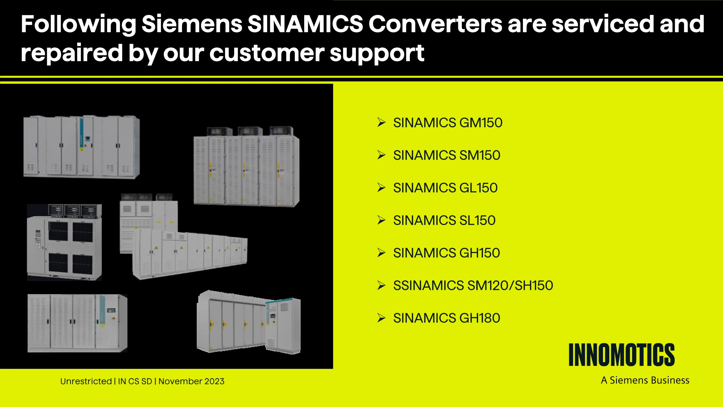 Overview of onsite activities and upgrades of medimum voltage converters Innomotics A Siemens ...