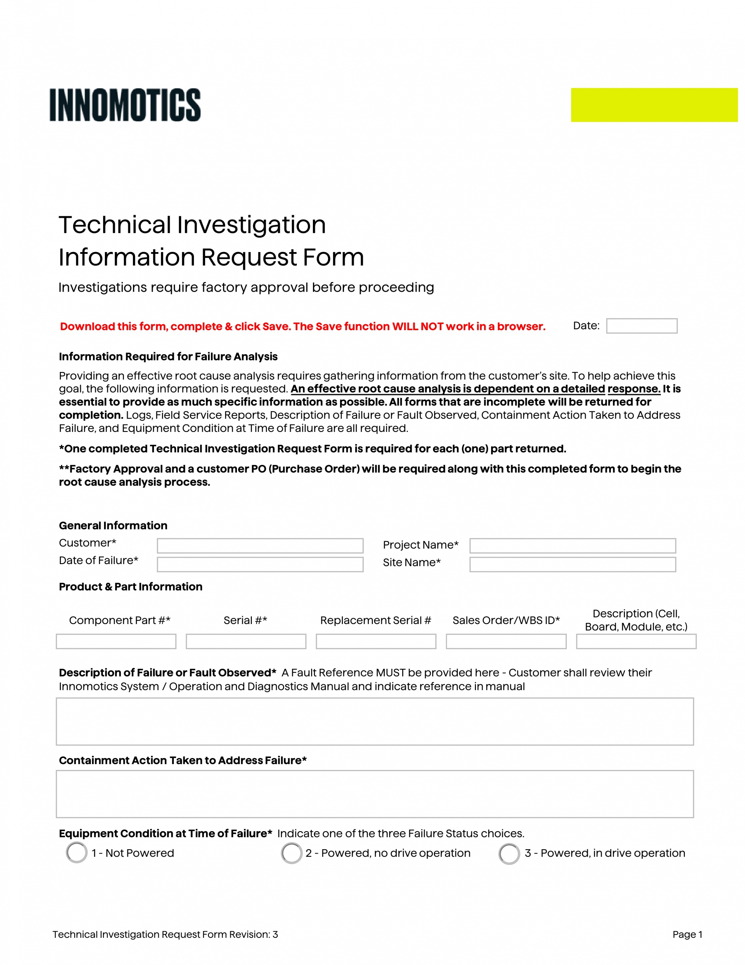 Technical Investigation Information Request Form SINAMICS Perfect ...