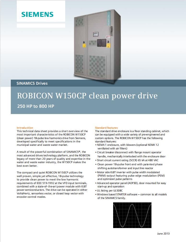 Siemens SINAMICS Drives ROBICON W150CP clean power drive 250 HP to 800 HP