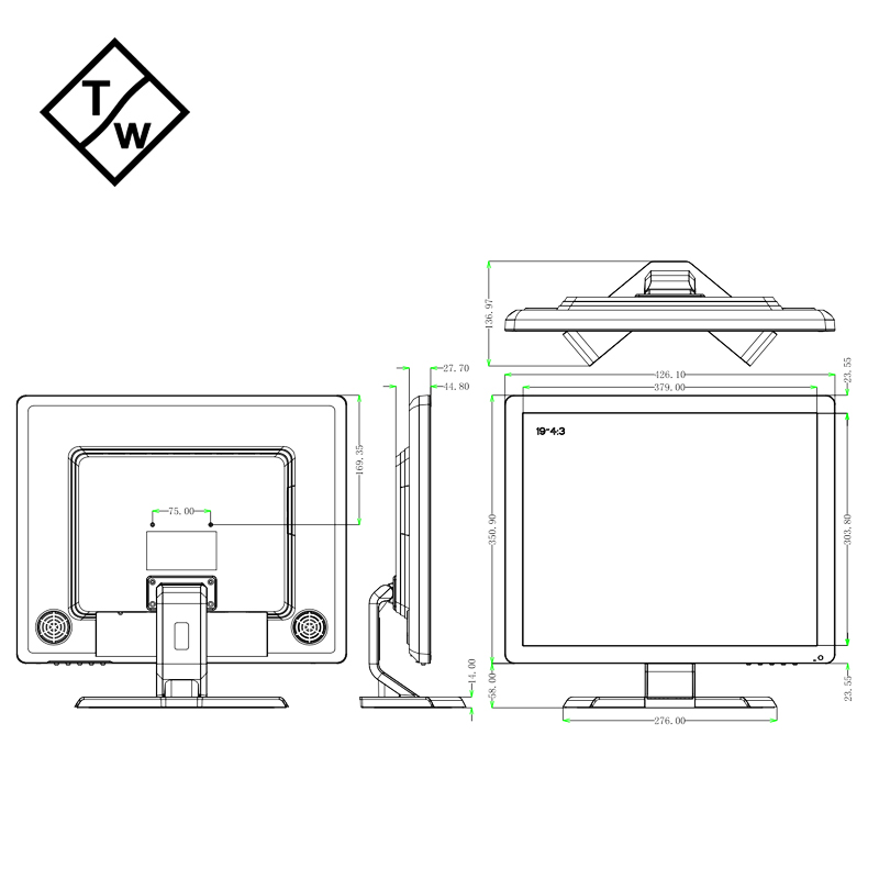 T1901 Black White 19 inch Square Desktop Resistive Touch Screen LCD ...