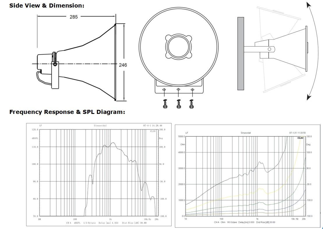 HSK-30H Outdoor Horn Speaker IP66 Aluminum 30W/15W 100V 70V