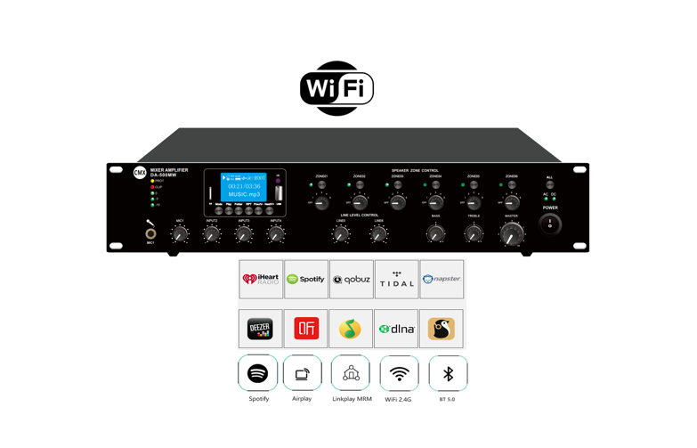 Wi-Fi Internet Streaming 6 Zone Mixer Amplifier with ATT/Mp3/USB/FM/Bluetooth DA-120MW/DA-240MW ...