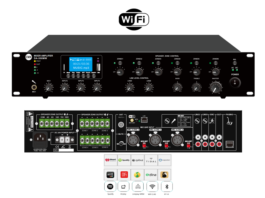 Wi-Fi Internet Streaming 6 Zone Mixer Amplifier with ATT/Mp3/USB/FM/Bluetooth DA-120MW/DA-240MW ...