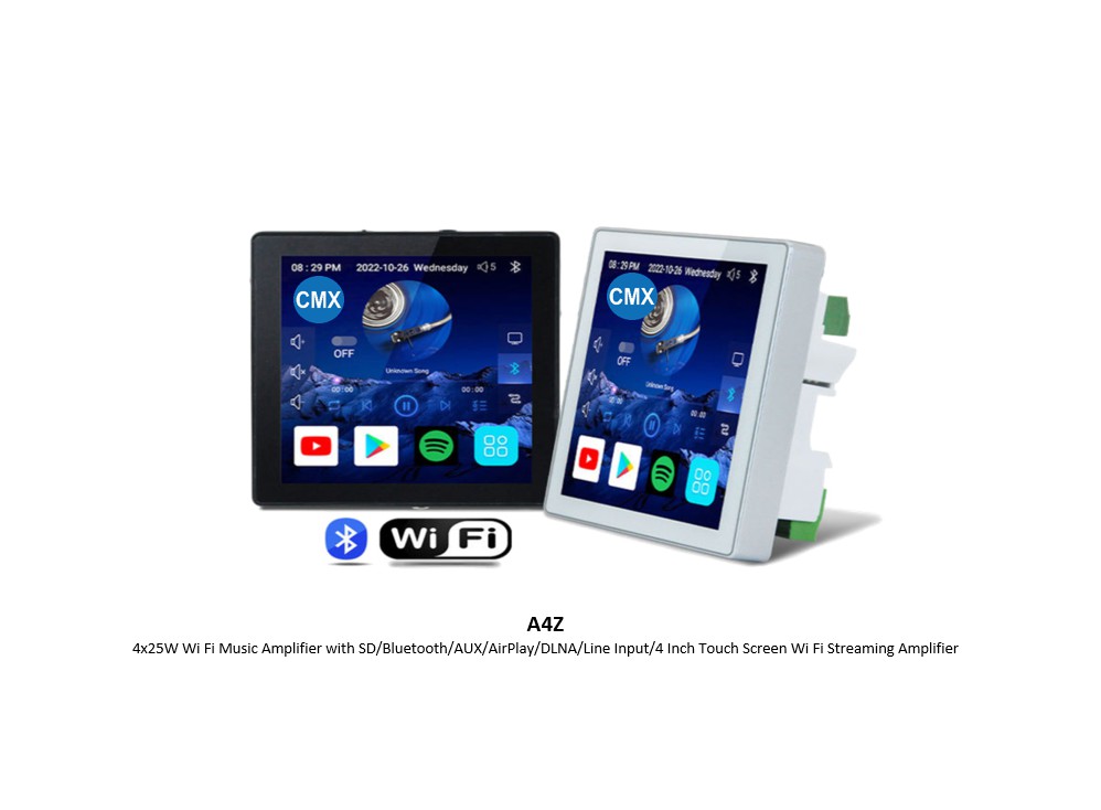 A4Z 4x25W Wi Fi Music Amplifier SD/Bluetooth/AUX/AirPlay/DLNA/Line Input/4 Inch Touch Screen Wi ...