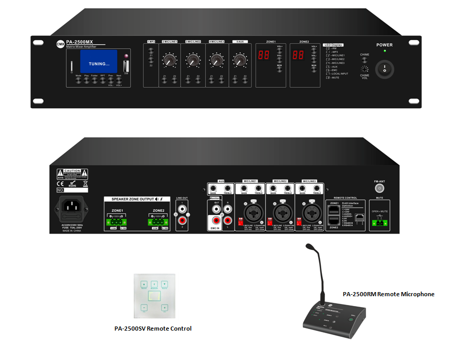 PA-2120MX PA-2240MX PA-2350MX PA-2500MX 2 Zone Mixer Amplifier with USB/SD/FM/Bluetooth
