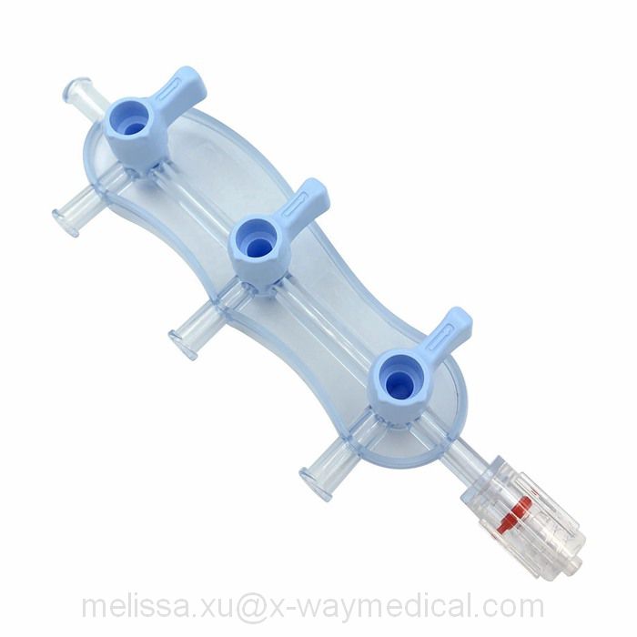 Pressure monitoring Saline contrast delivery block manifold, debubbling ...