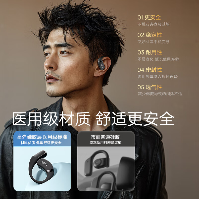 索爱（soaiy）GD35挂耳式蓝牙耳机2024新款高端不入耳气骨传导无线开放运动高音质适用于苹果华为OPPO/vivo