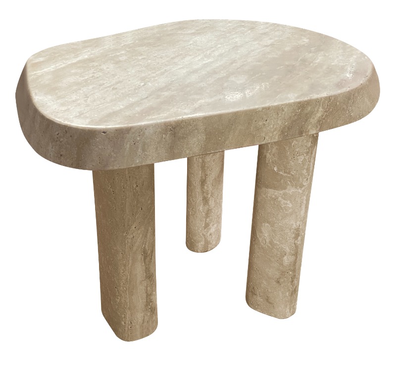 Natural Beige Travertine Outdoor Side Table