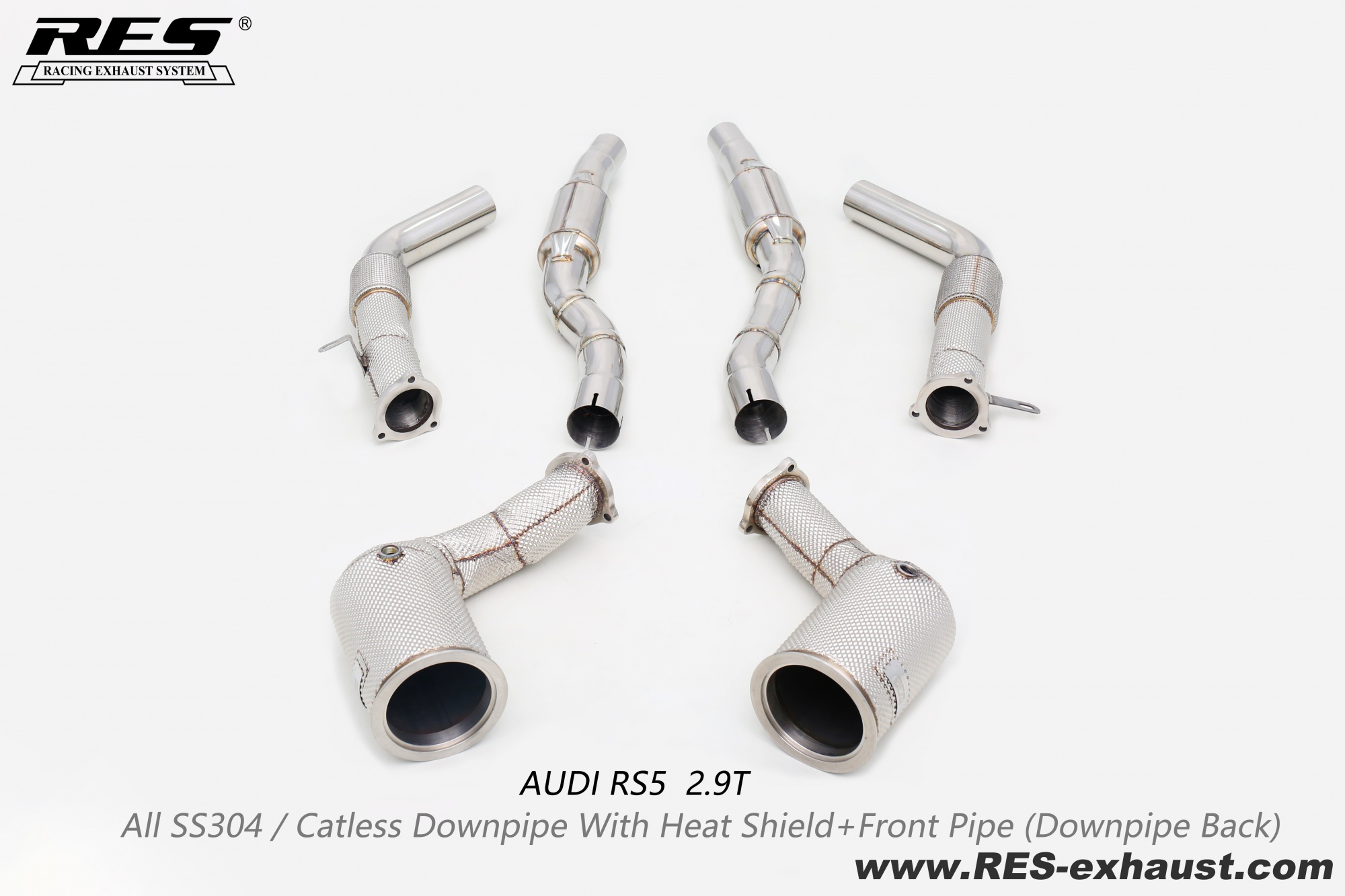 AUDI RS5 All SS304 / Catless Downpipe With Heat Shield+Front Pipe ...