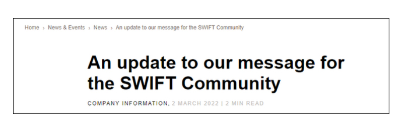 SWIFT: Will disconnect from 7 Russian banks on March 12, 2022