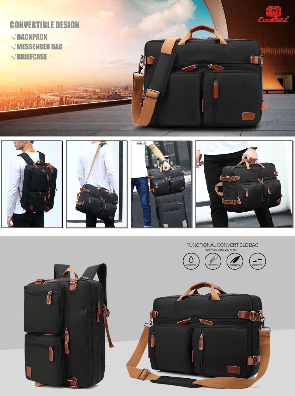 CoolBELL Three Carry Way Laptop Backpack Bag 15.6 inch