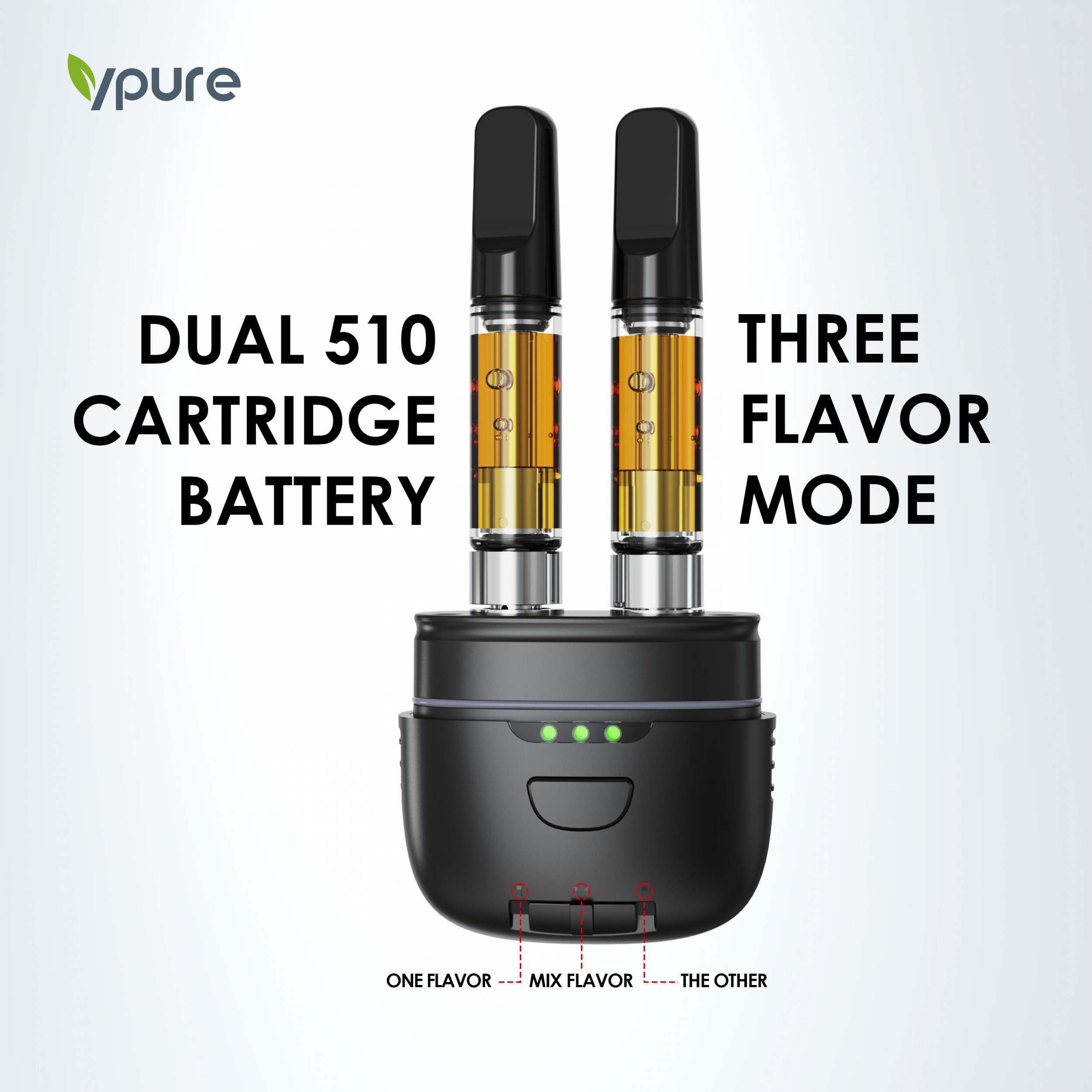 Vape battery supports dual 510 cartridges to enjoy triple flavors