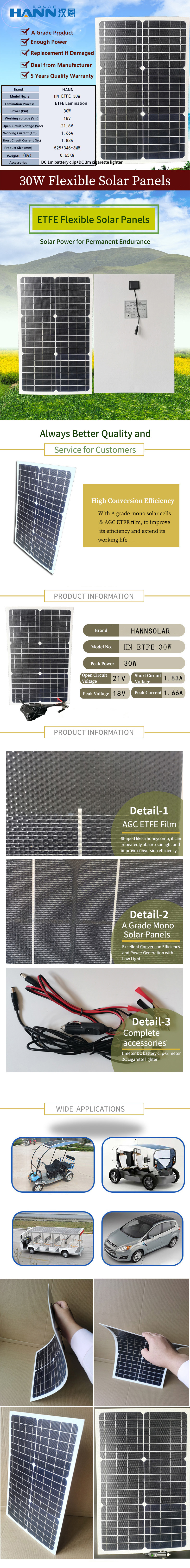 30W Flexible Solar Panels with Sunpower Solar Cells