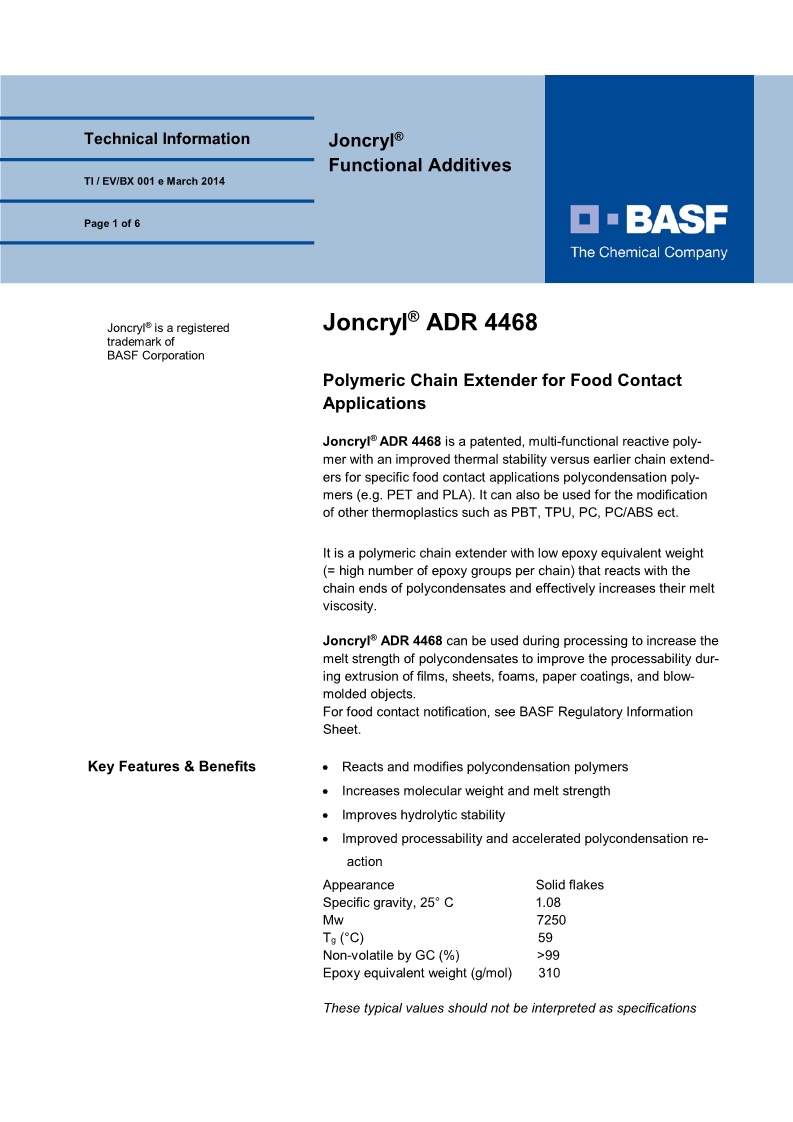 BASF Joncryl® ADR-4400/ ADR-4468, Chain Extender