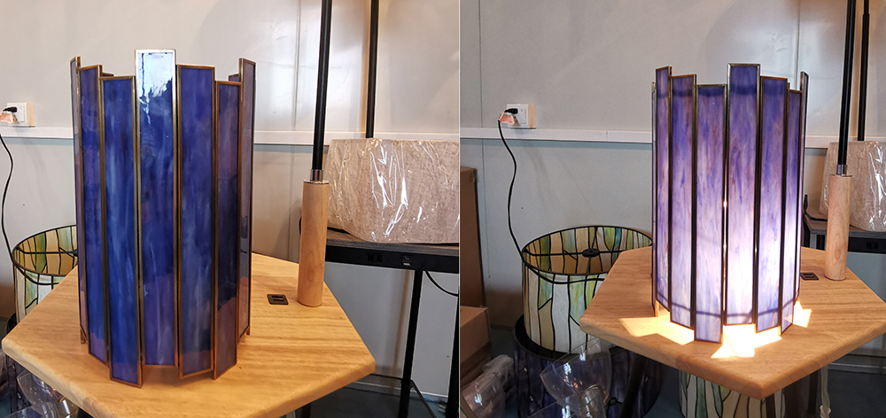 Tiffany Style Pendant Light Dark Blue Purple Stained Glass Cylinder