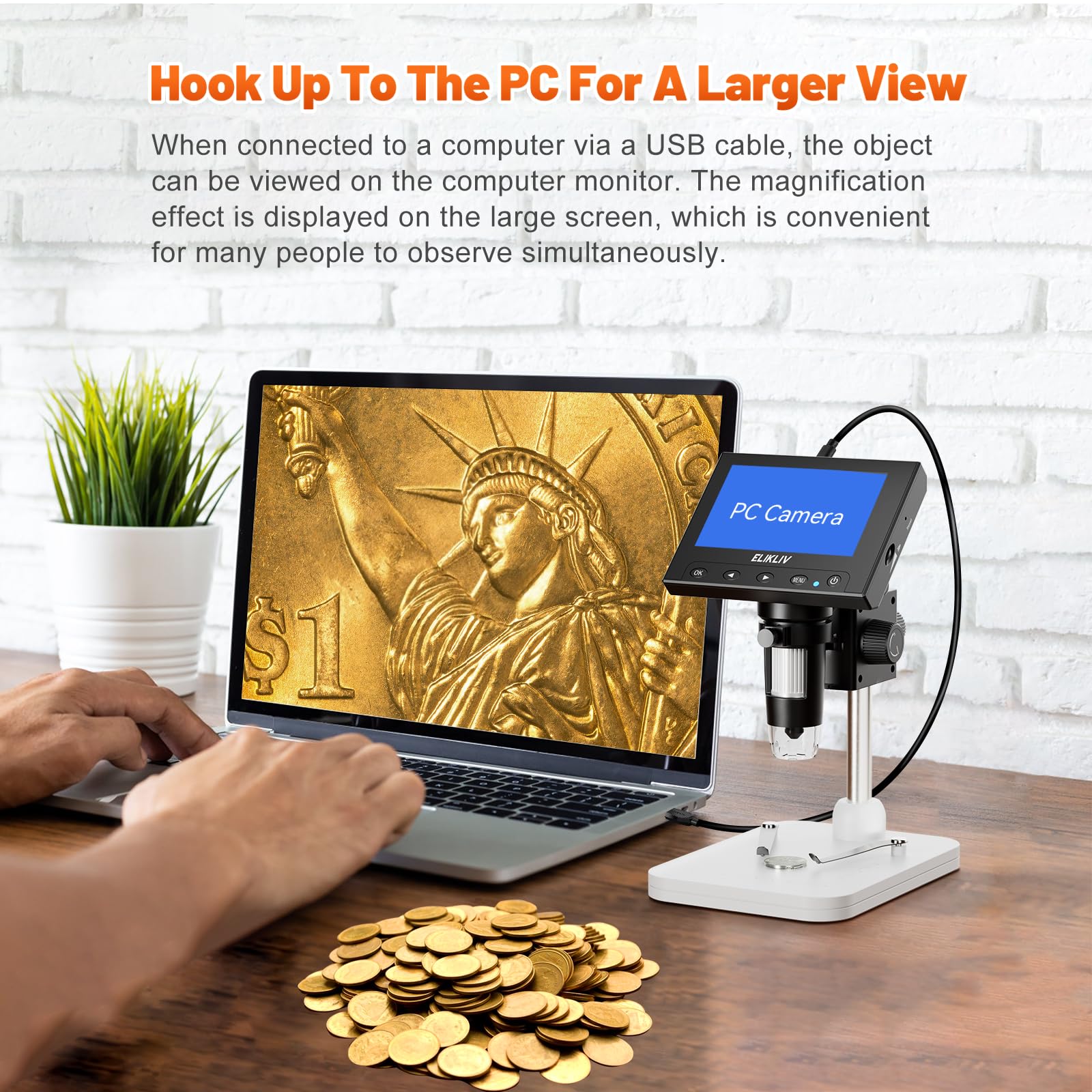 Coin Microscope, Elikliv 4.3" LCD Digital Microscope 1000x, USB Coin ...