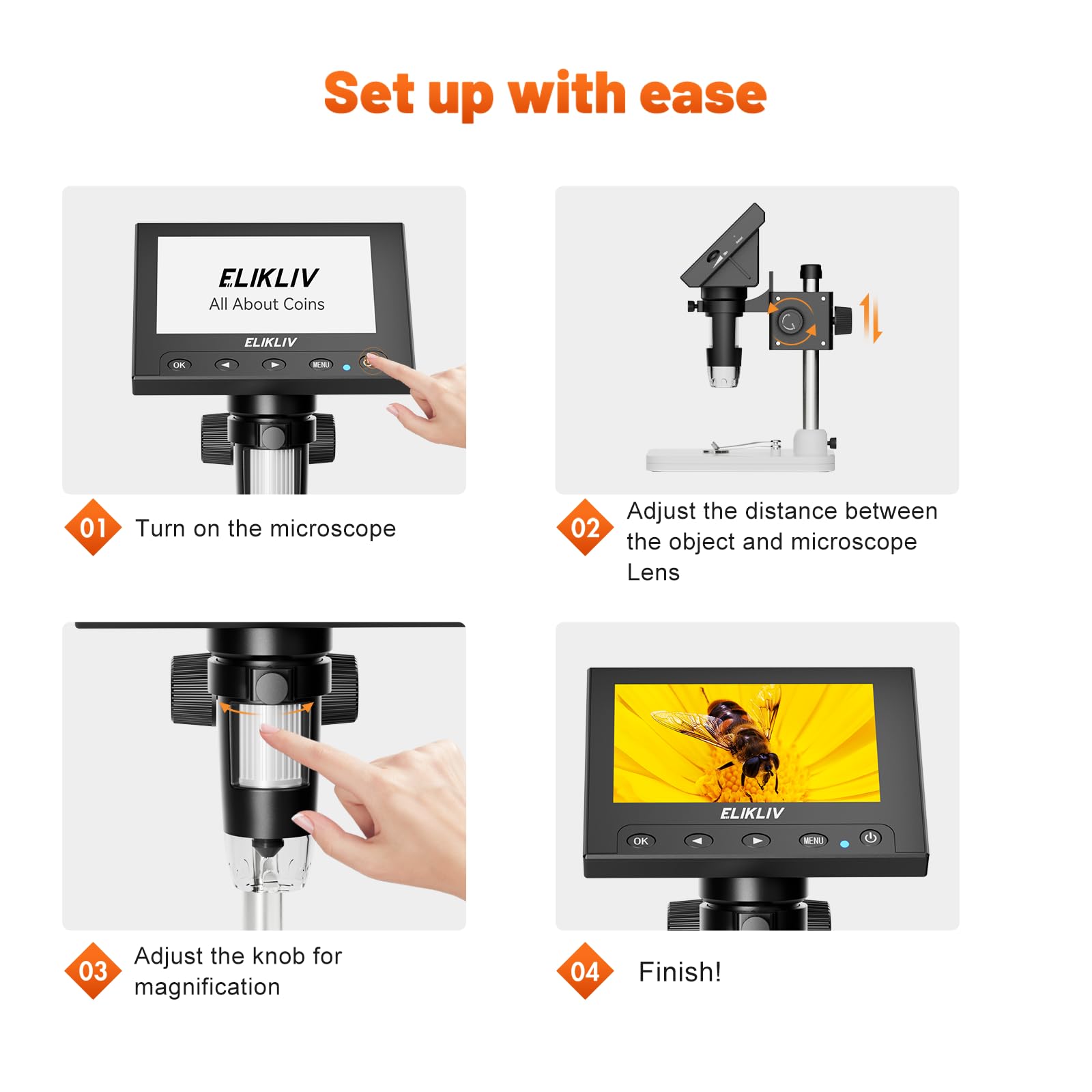 Coin Microscope, Elikliv 4.3" LCD Digital Microscope 1000x, USB Coin ...