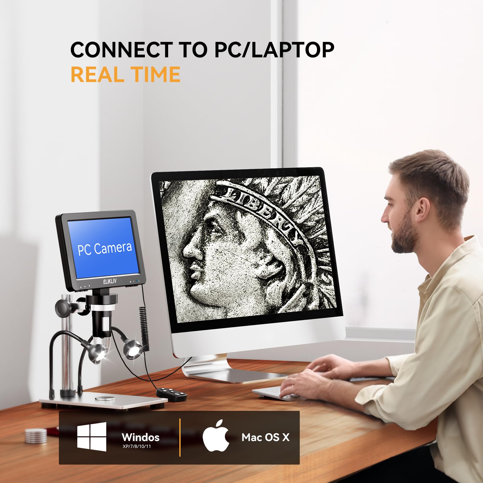 Elikliv EDM9 7'' LCD Digital Microscope 1200X, 1080P Coin Microscope ...