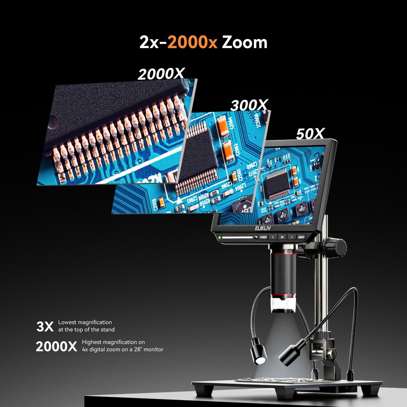 4K Digital Microscope, Elikliv EM4K 8" Coin Microscope 2000x, 52MP HDMI ...