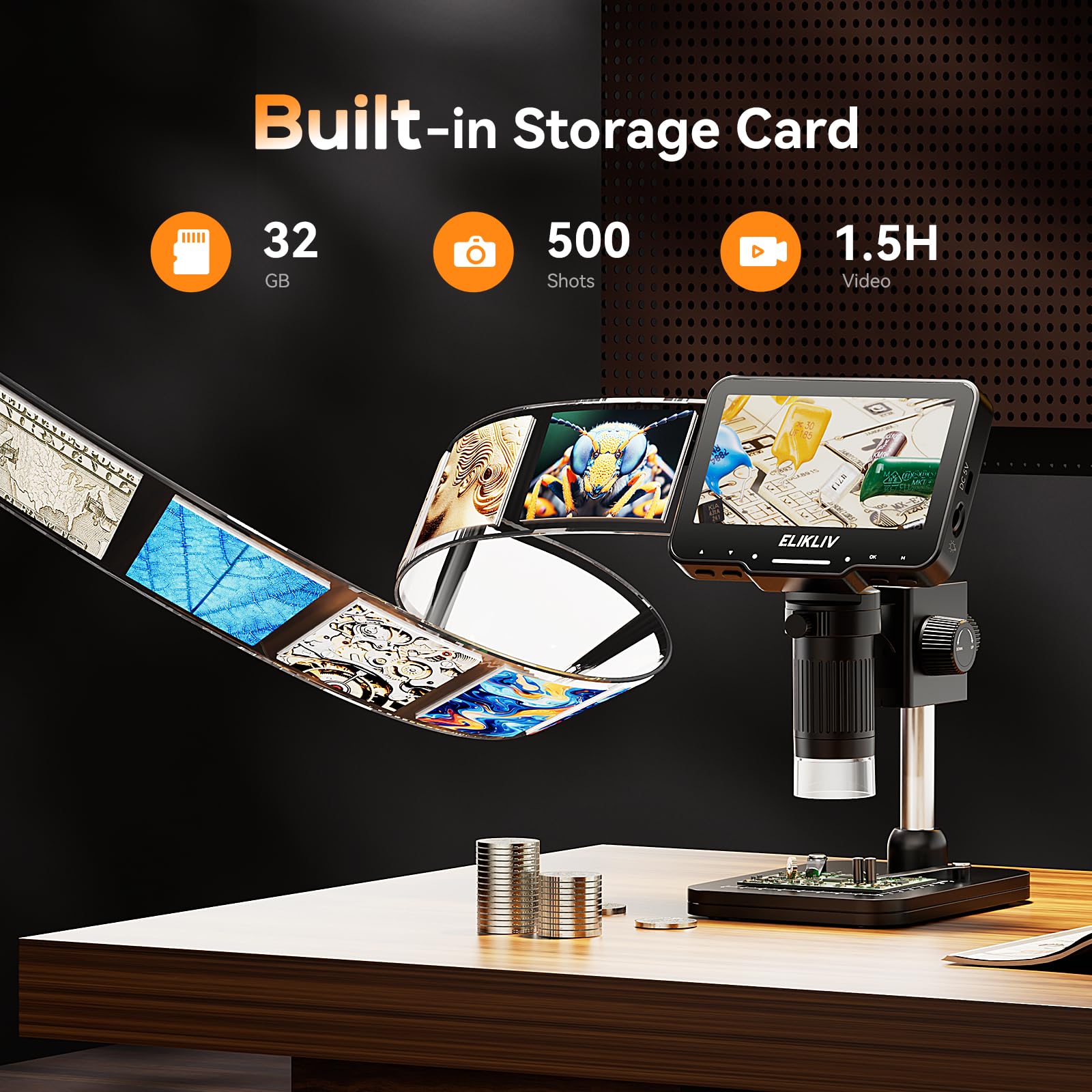 Elikliv Coin Microscope EDM4 Max, 4.3" LCD Digital Microscope1000x ...