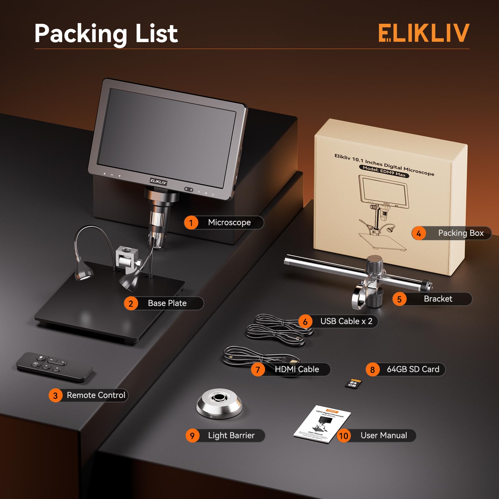 Elikliv EDM9 Max 10.1" HD IPS HDMI Digital Microscope 1500X, 20MP Coin ...