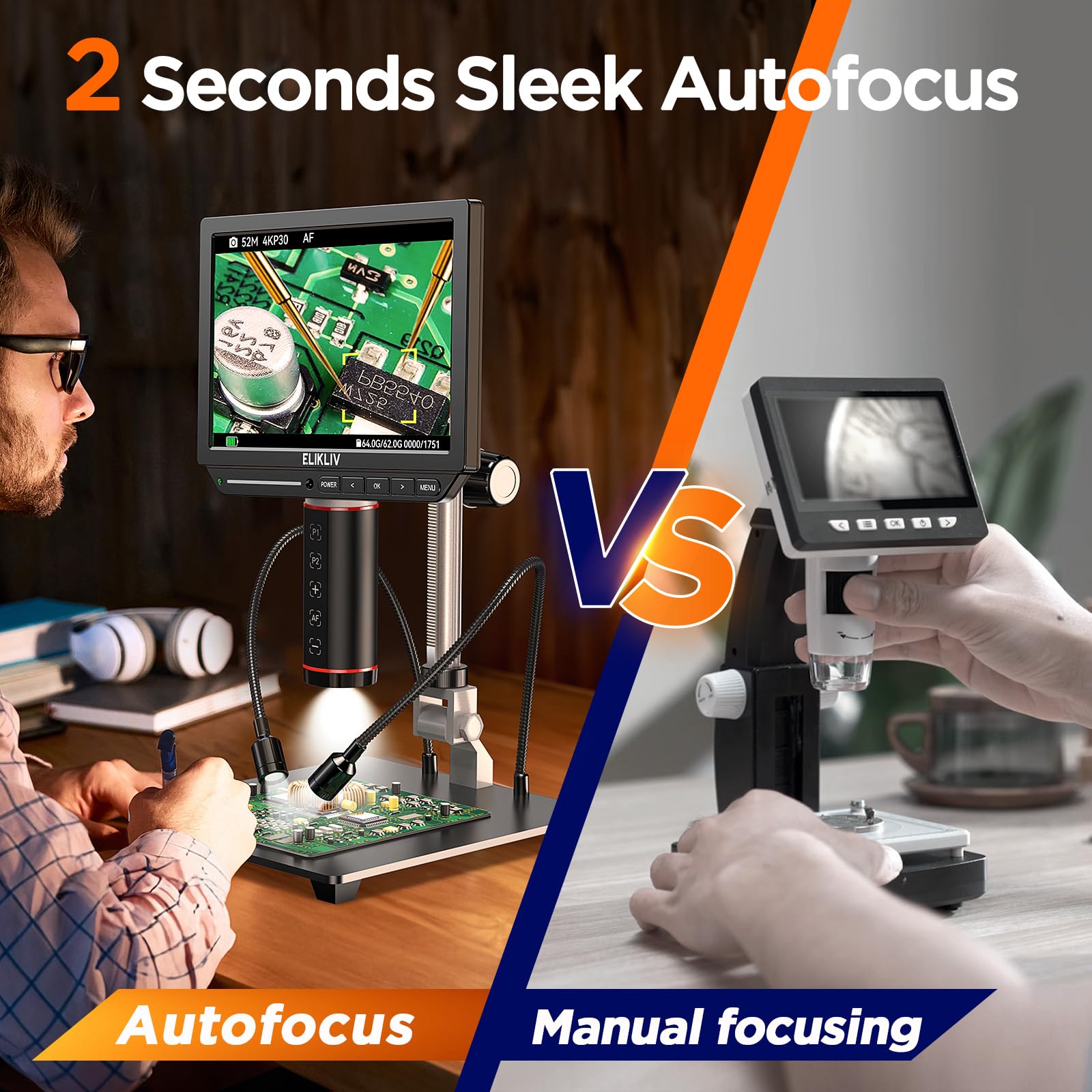 Elikliv Autofocus 4K Digital Microscope EM4K-AF, 8" Coin Microscope ...