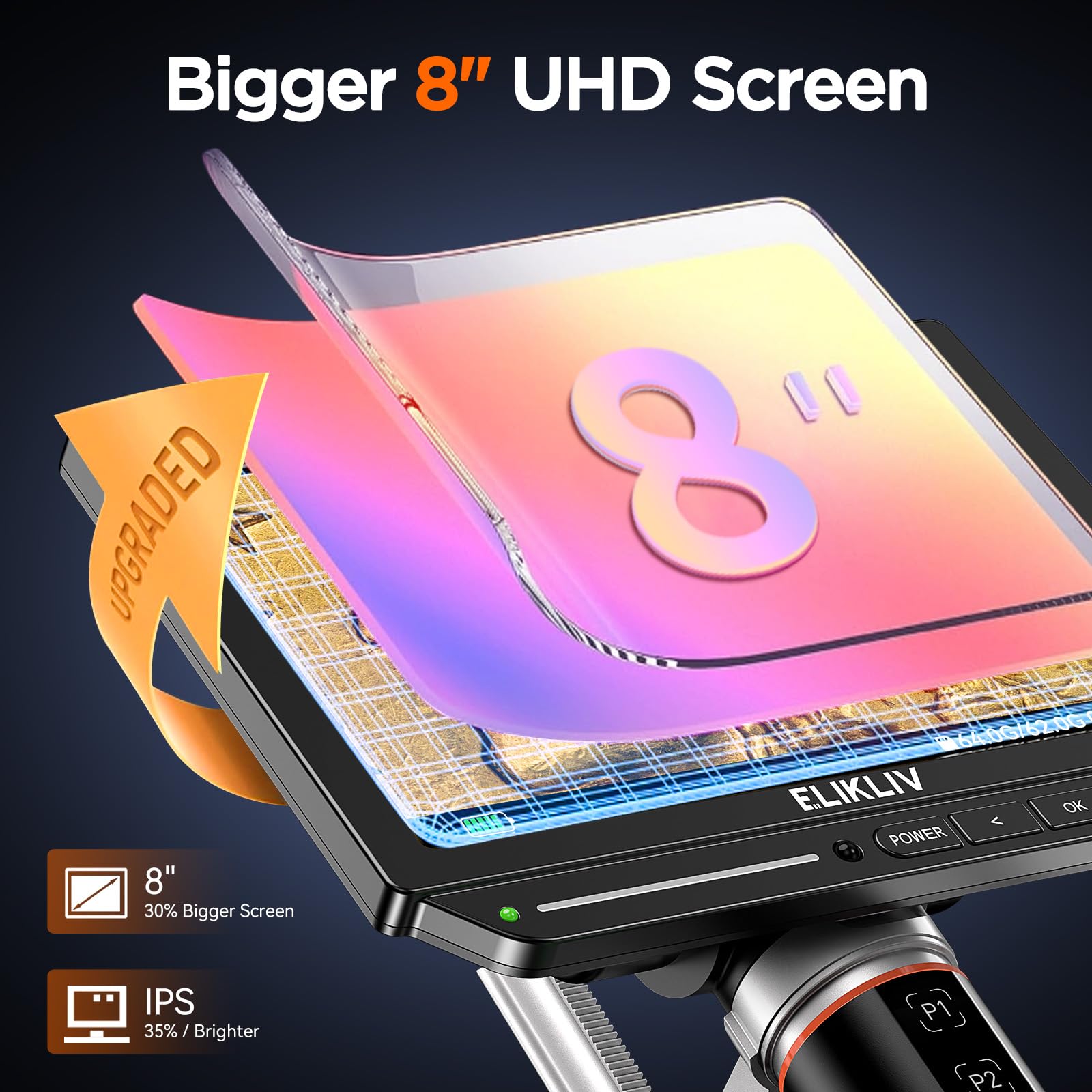 Elikliv Autofocus 4K Digital Microscope EM4K-AF, 8" Coin Microscope ...