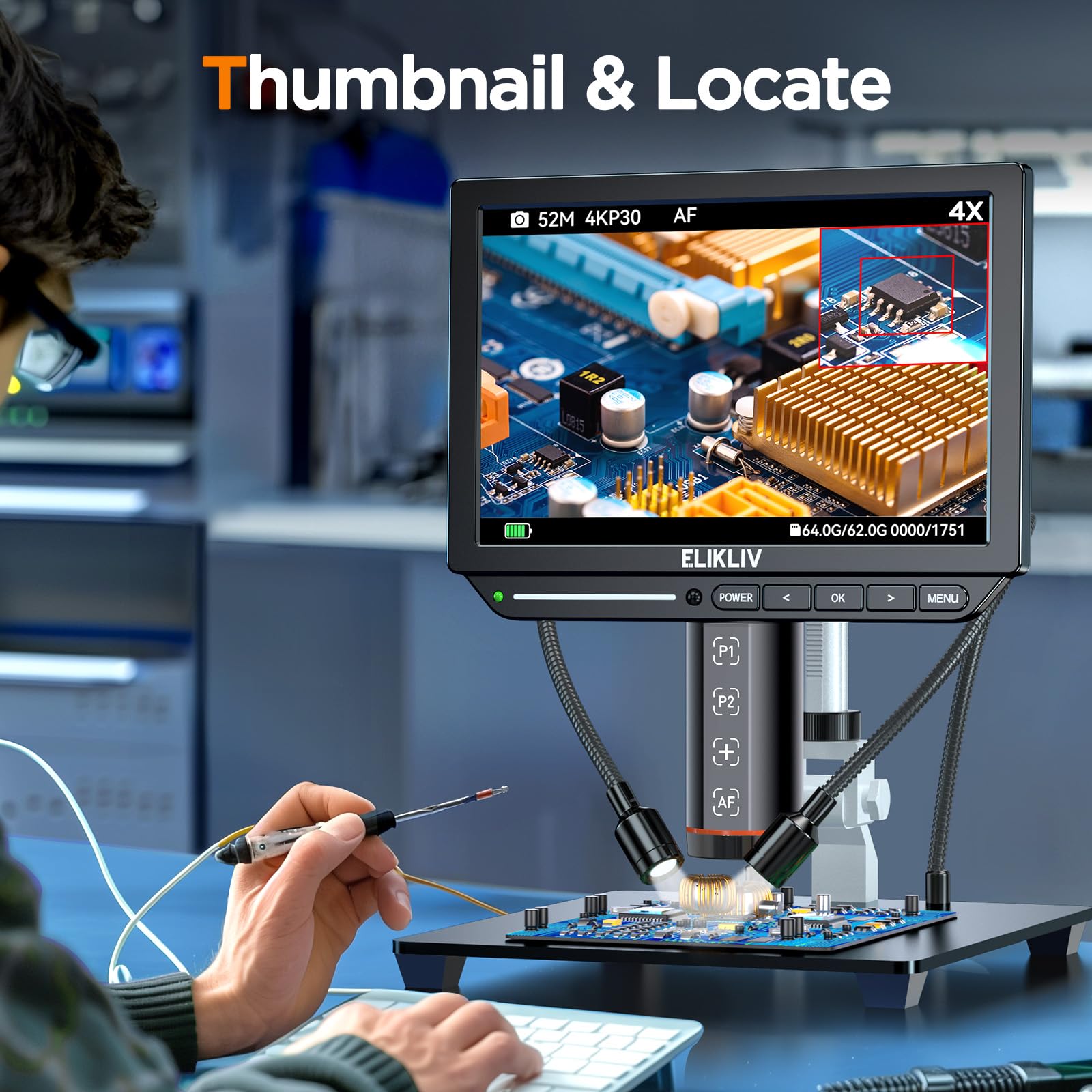 Elikliv Autofocus 4K Digital Microscope EM4K-AF, 8" Coin Microscope ...