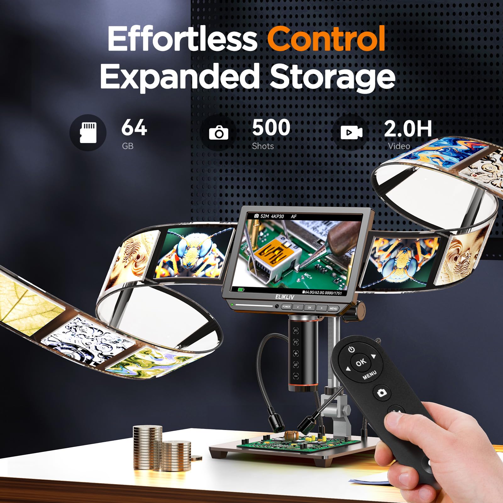 Elikliv Autofocus 4K Digital Microscope EM4K-AF, 8" Coin Microscope ...