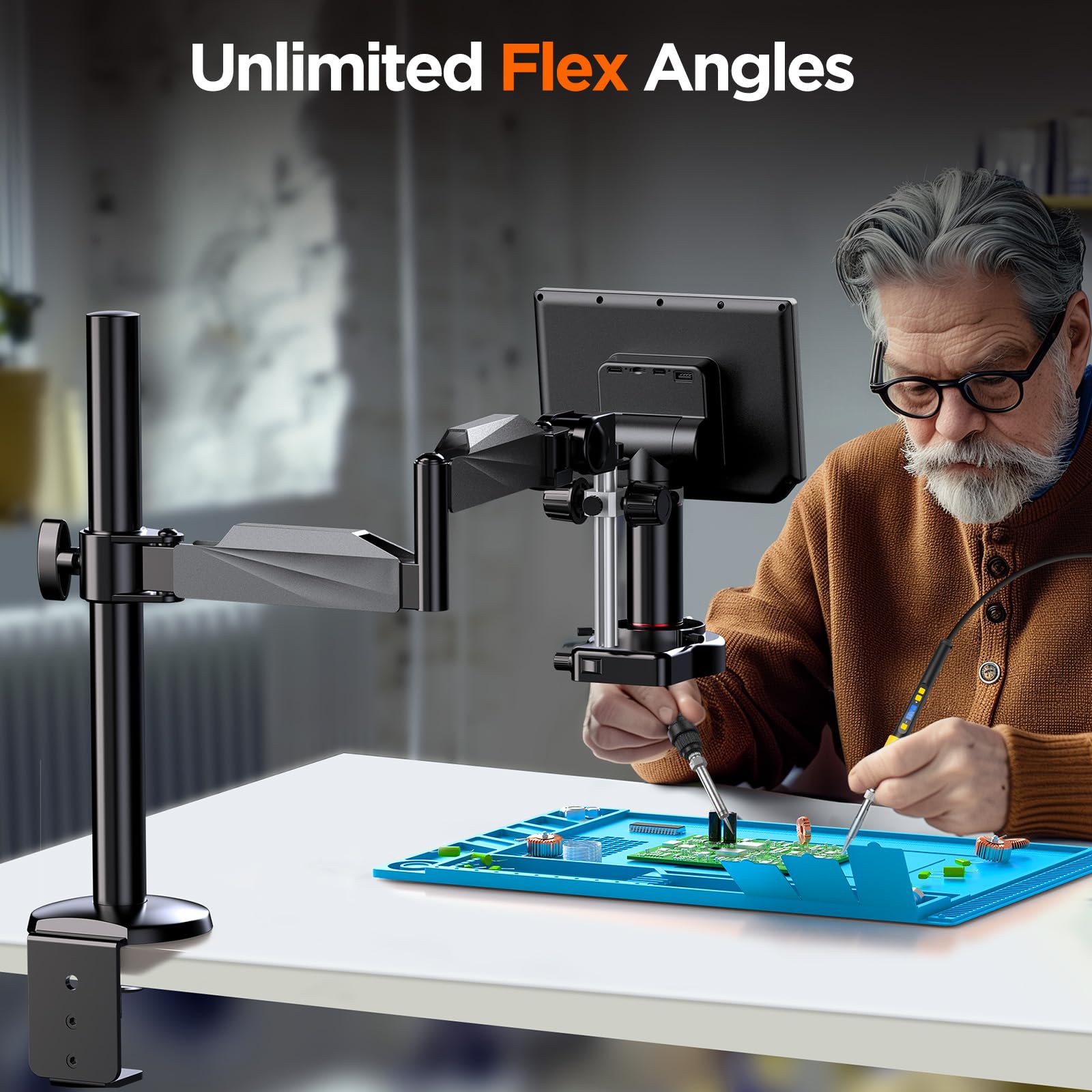 Elikliv Autofocus 4K HDMI Digital Microscope, EM4K-AF Flex Arm Soldering Microscope for Adults ...