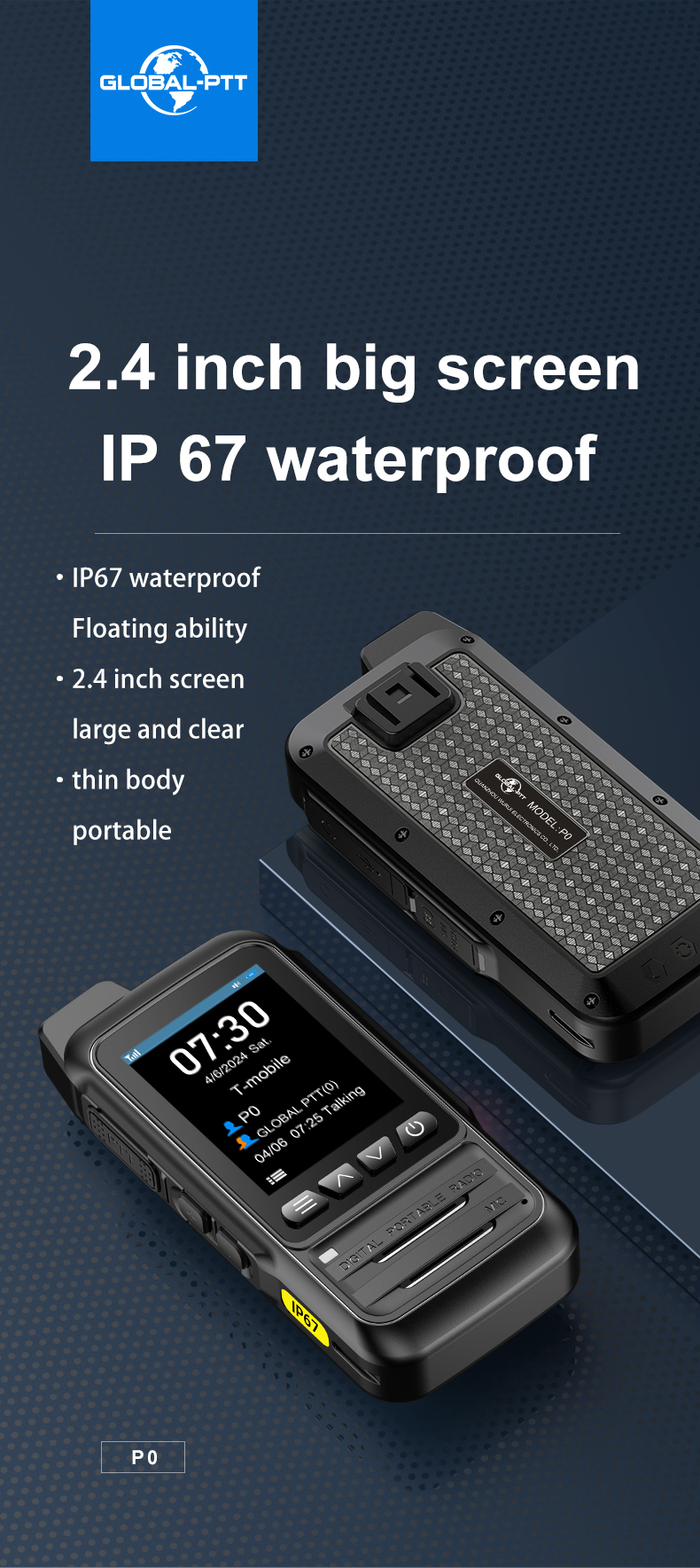 P0 IP67 waterproof global-ptt Ultra -thin 4G full bands EU/NA poc radio two way radio unlimited ...