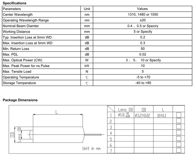 High Power Fiber Collimator 高功率光纤准直器