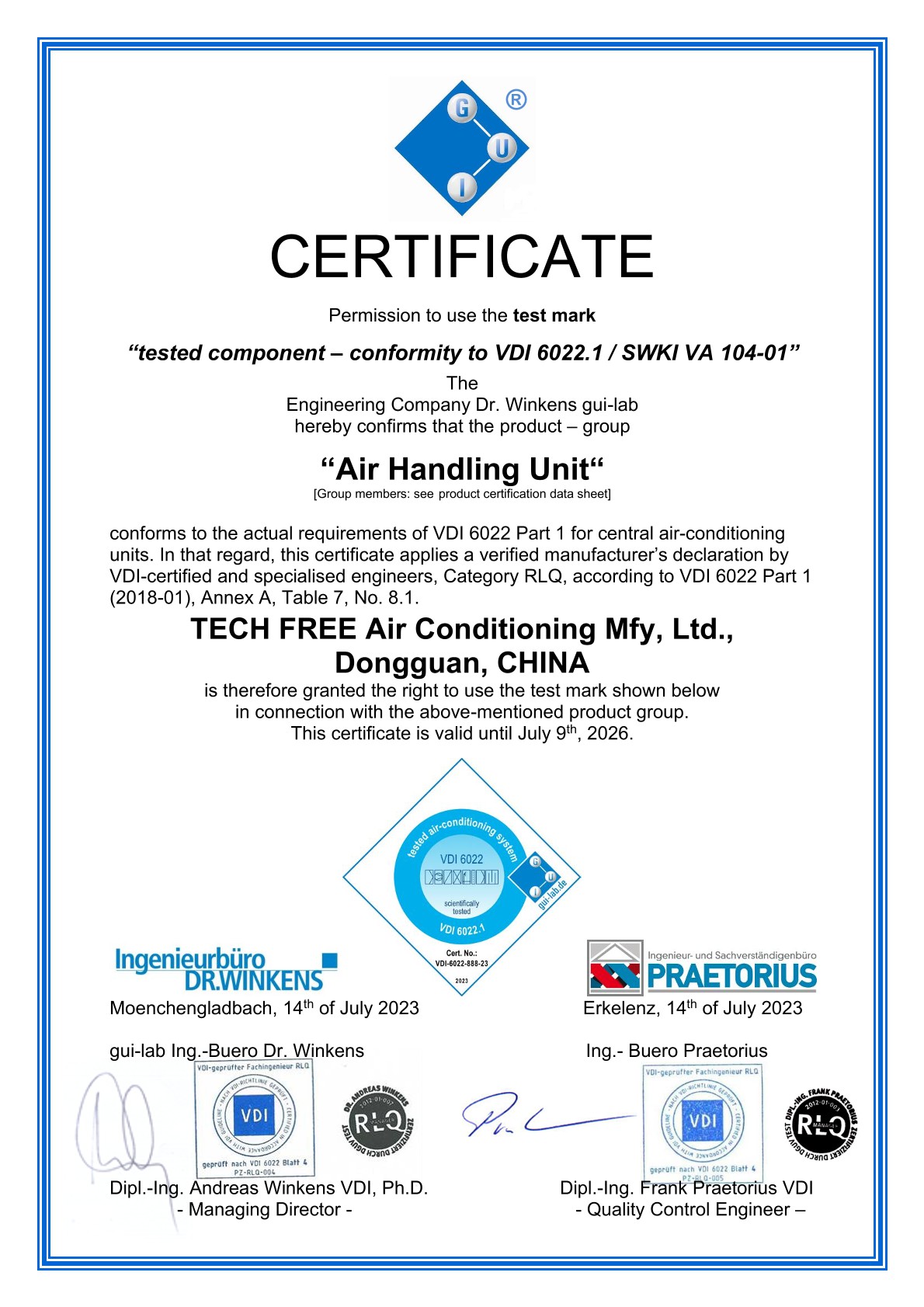 TECH FREE purified air handling units have passed AHRI certification in ...